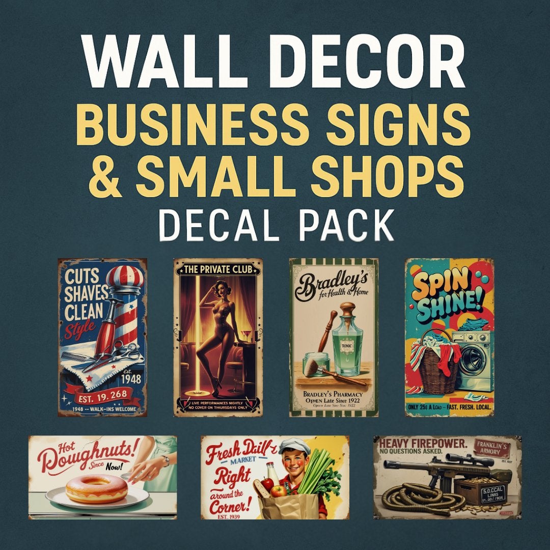 Wall décor Business Signs and Small Shop decal pack - Paradox Mods