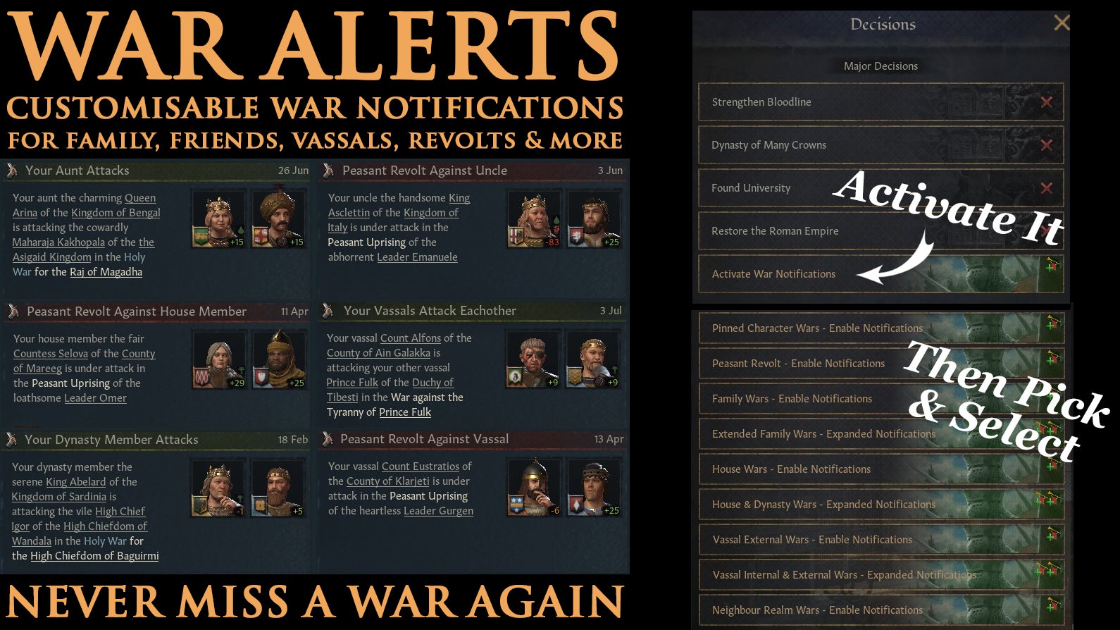 War Alerts - Customisable War Notifications - Paradox Mods